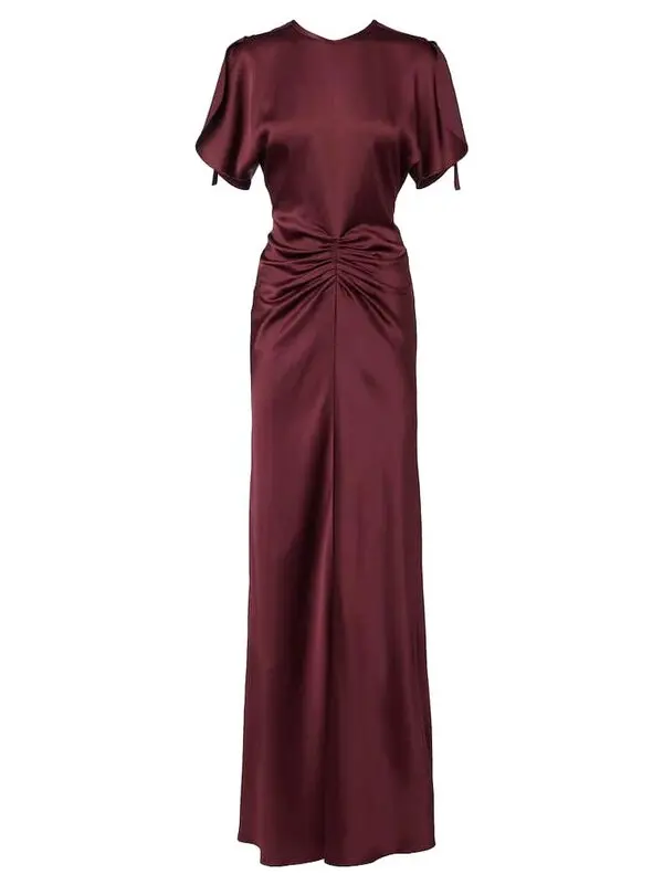 Victoria Beckham Gathered Jersey Maxi Dress - Burgundy