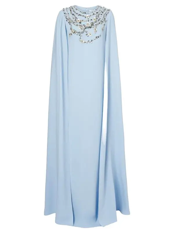 Oscar De La Renta Caped Embellished Silk-blend Gown - Blue