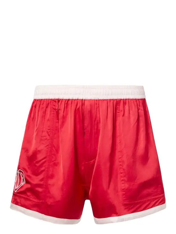 BODE Heart Deco Embroidered Satin Shorts - Red