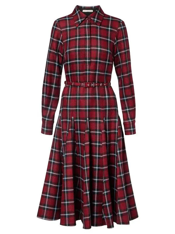 EMILIA WICKSTEAD Marione Belted Tartan Wool-blend Midi Dress - Red