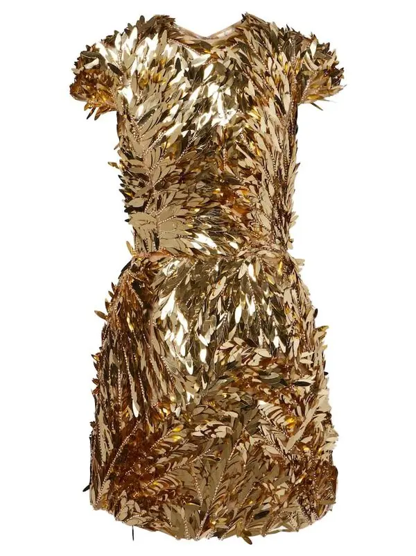 Oscar De La Renta Embellished Mesh Minidress - Gold