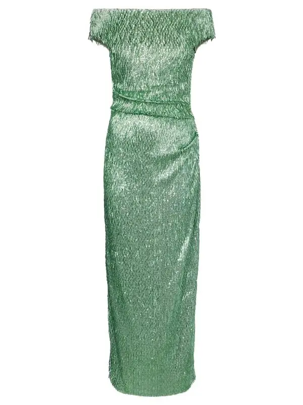Erdem Beaded Off-shoulder Midi Dress - Green
