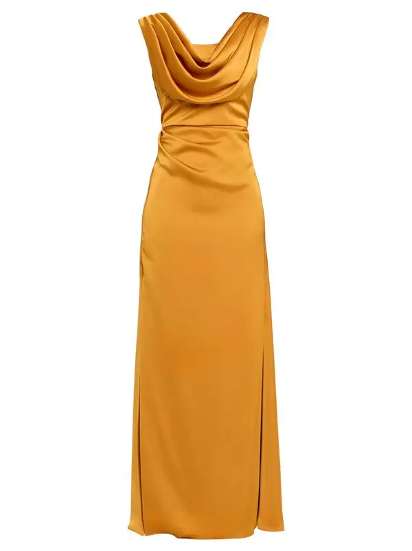 Theia Blair Cowl-neck Draped Gown - Gold Necta