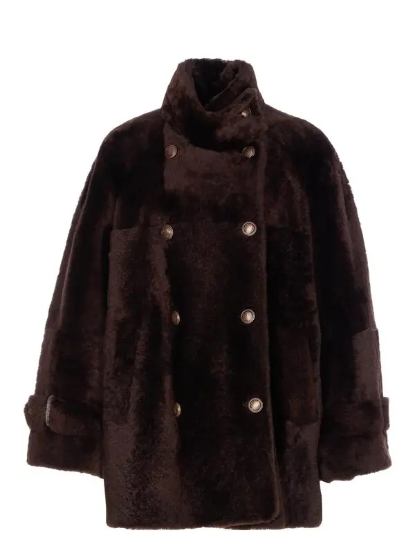 Brunello Cucinelli Shearling Caban Coat - Brown