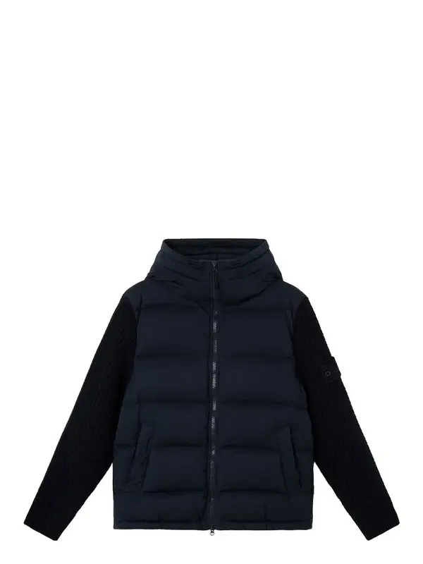 Stone Island Hooded Down Jacket With Wool Sleeves - Blue