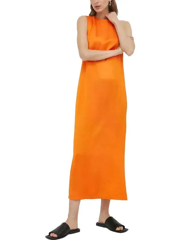 SAMSOE SAMSOE Sleeveless Side-slit Midi Dress - Orange