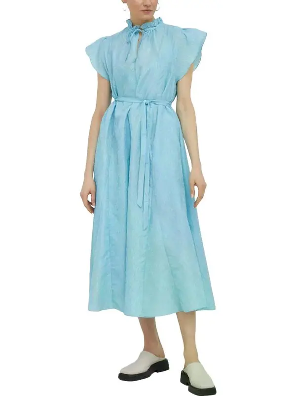 SAMSOE SAMSOE Ruffled Tie Midi Dress - Blue