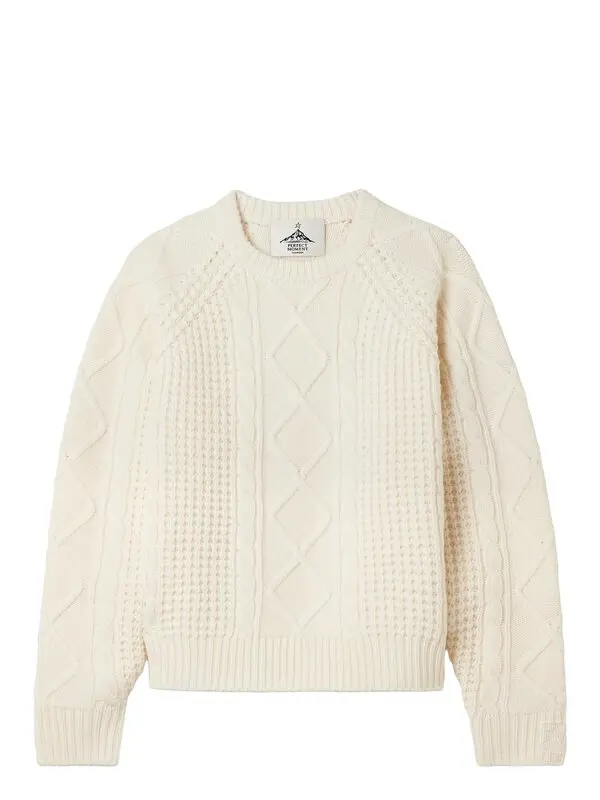 Perfect Moment Crystal Cable-knit Merino Wool Sweater - Neutrals