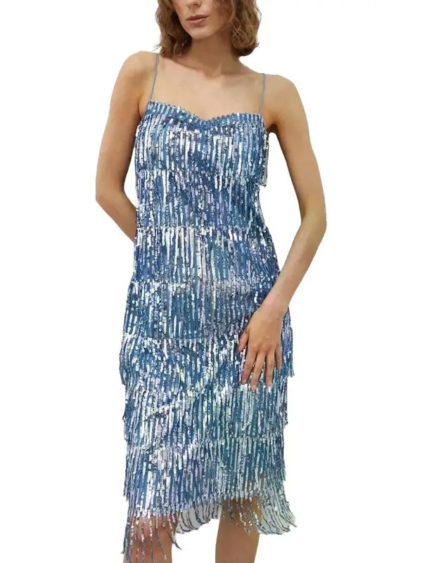SAMSOE SAMSOE Sequin Fringed Mini Dress - Blue