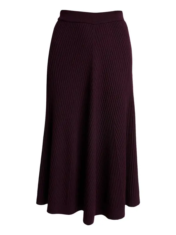 Victoria Beckham Diagonal Ribbed Wool Knit Midi Skirt - Merlot