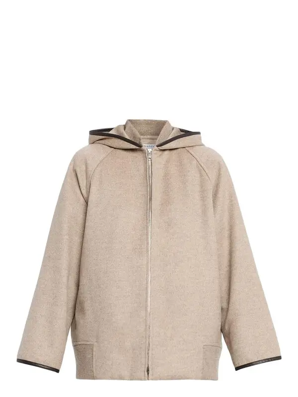 Bottega Veneta Leather-trimmed Brushed Wool Hooded Jacket - Sand