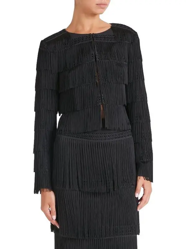 TEMPERLEY LONDON Fringe Cropped Jacket - Black