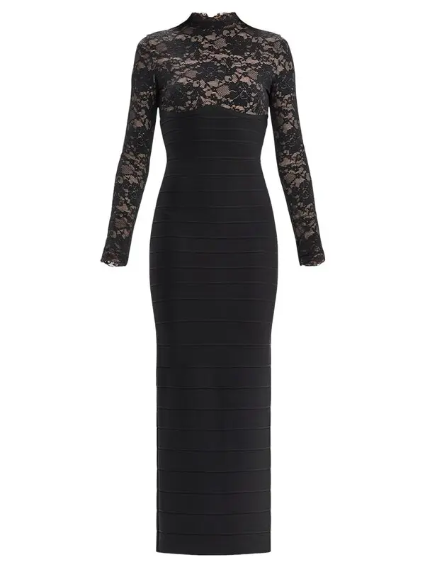 Herve Leger Maisie Lace Bandage Gown - Black