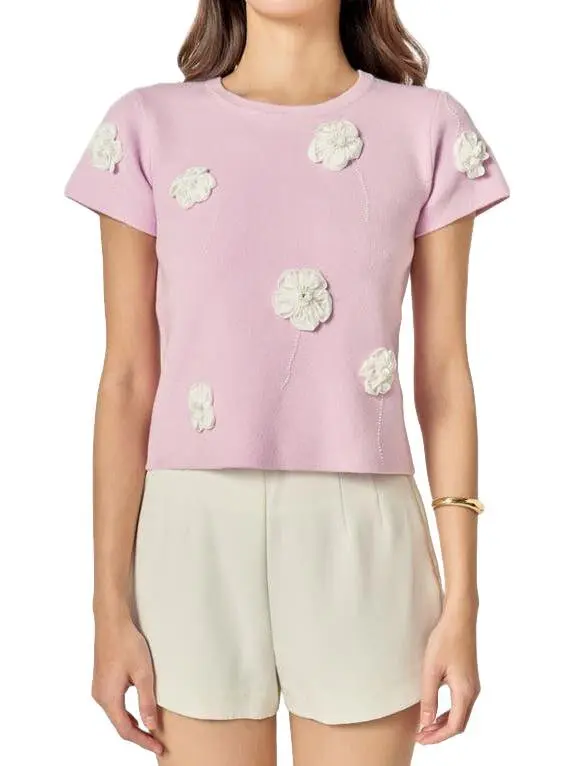 English Factory Floral Embellished Knit Top - Lilac/white