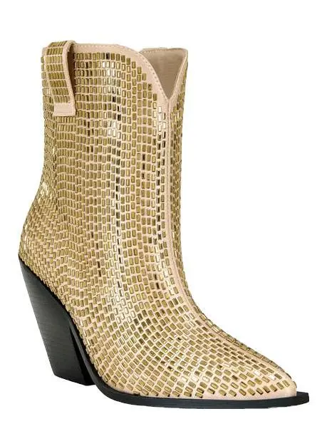 AZALEA WANG Laetitia Crystal Bootie - Brown/gold