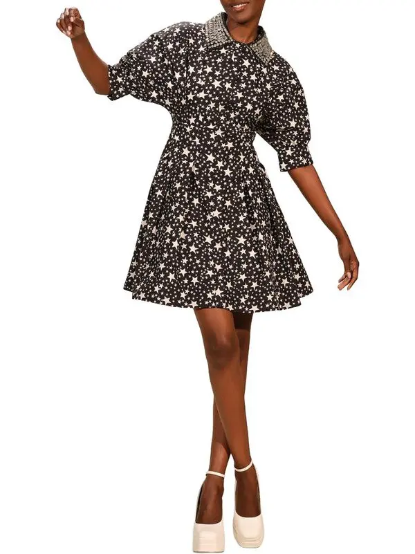 ISAAC MIZRAHI NEW YORK Star Print Cotton Shirt Dress - Starlit Ditsy
