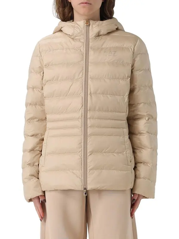 EA7 Quilted Hooded Jacket - Beige