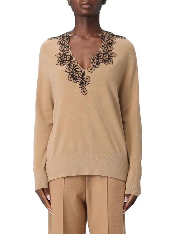 ERMANNO FIRENZE Embroidered Sweater - Camel