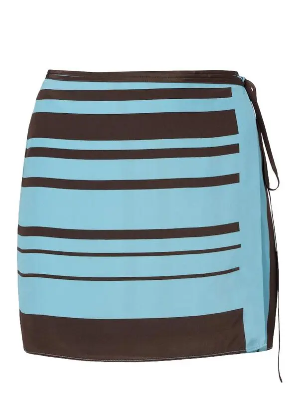 SIR. Rioja Striped Silk Crepe Wrap Skirt - Blue