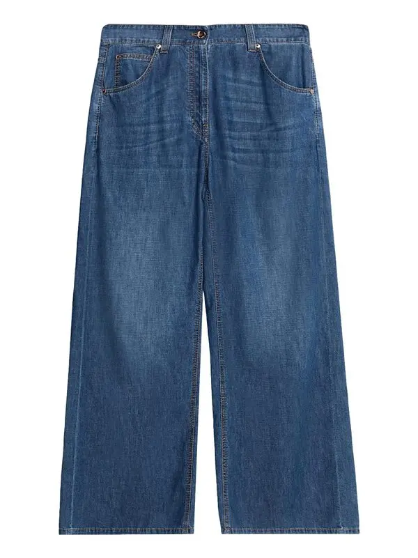 Brunello Cucinelli Lightweight Denim Wide-leg Jeans With Monili Trim - Blue