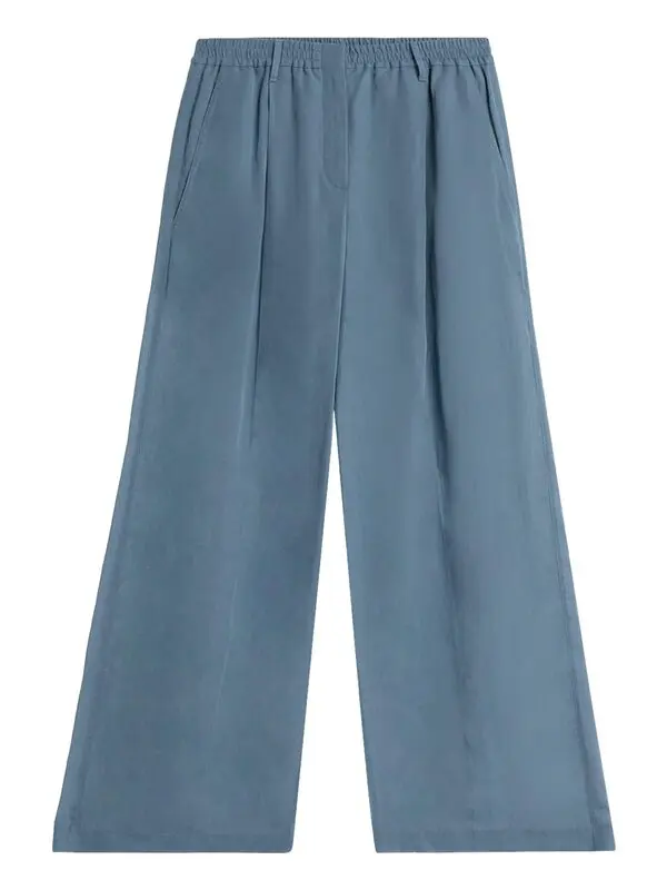 Brunello Cucinelli Monili-trim Cotton Organza Wide-leg Track Pants - Artic Blue