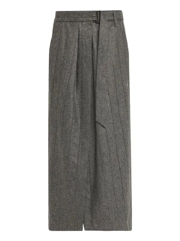 Brunello Cucinelli Monili Pinstripe Wool Flannel Wrap Midi Skirt - Dark Grey