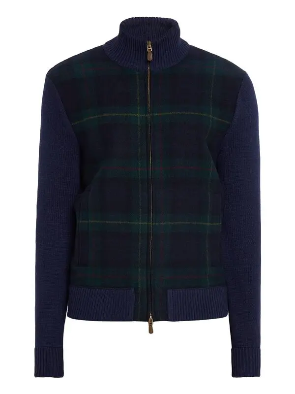 Ralph Lauren Plaid Wool Knit Full-zip Sweater - Hunter Nav