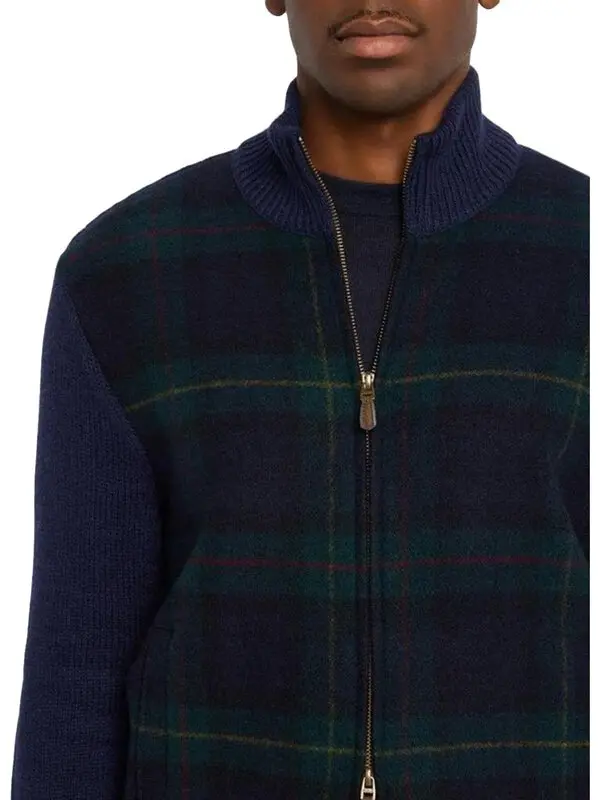 Polo Ralph Lauren Plaid Wool Knit Full-zip Sweater - Hunter Nav