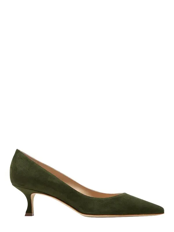 Manolo Blahnik Srila Suede Kitten-heel Pumps - Dark Khaki Green