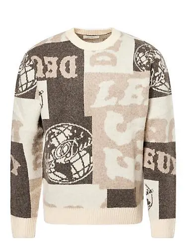 LES DEUX Globe Print Crewneck Jumper - Dark Sand