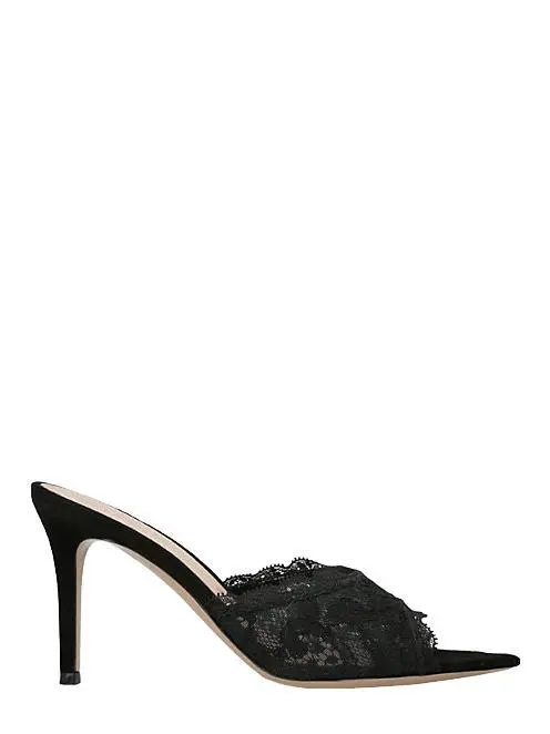 GIANVITO ROSSI Claudia Lace And Suede Mules - Black