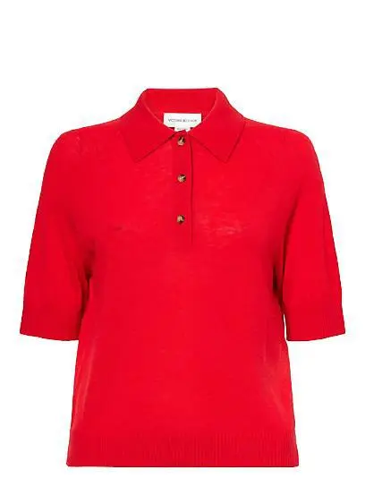 Victoria Beckham Superfine Wool Knit Polo Shirt - Cardinal Red