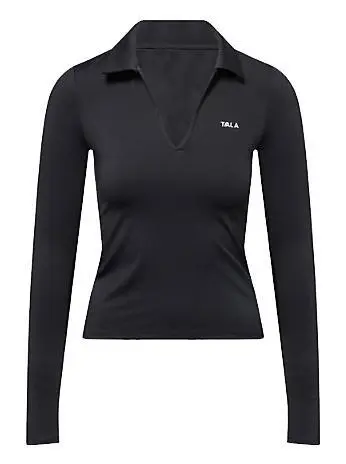 TALA Dayflex Long-sleeve Stretch-woven Polo Top - Shadow Black