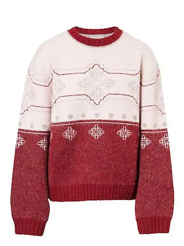 THE COUTURE CLUB Emblem Fair Isle Knitted Jumper - Burgundy