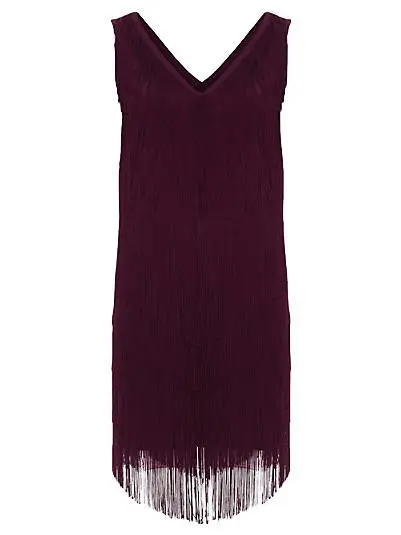 PHASE EIGHT Meryl Fringed Woven Mini Dress - Burgundy