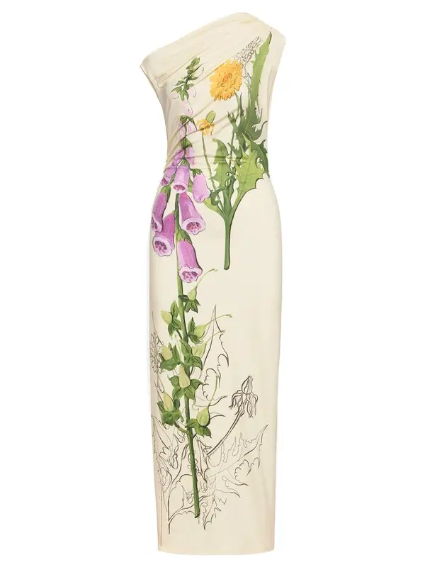 Oscar De La Renta Foxglove Sketch Jersey One-shoulder Dress - Yellow