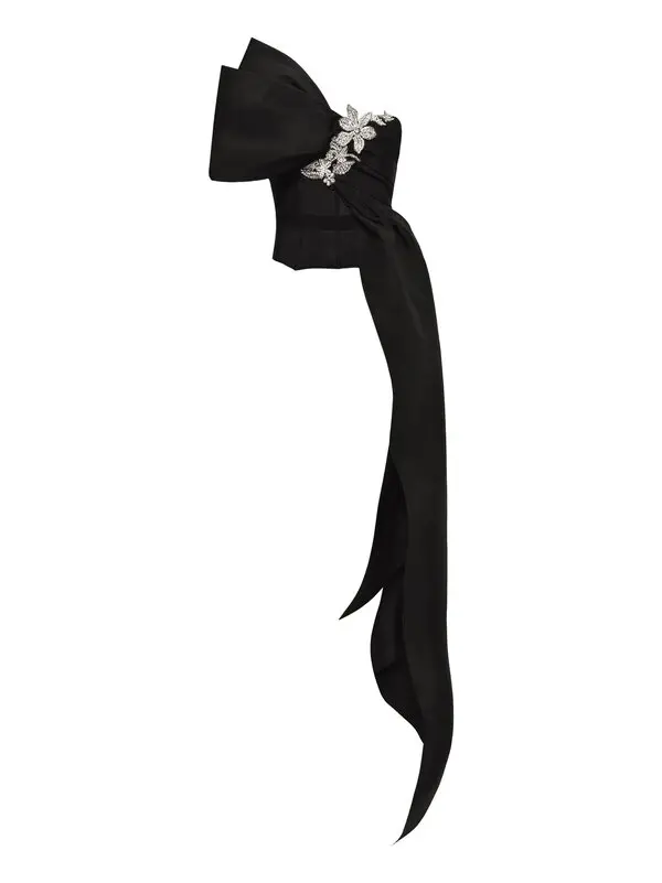 Oscar De La Renta Crystal Embroidered Bow Detail Blouse - Black