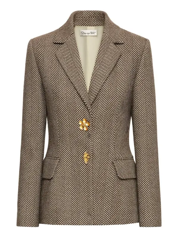 Oscar De La Renta Chevron Cashmere-blend Jacket - Beige