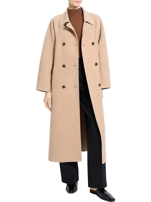 Theory Double-breasted Wool-blend Coat - Palomino - Tsi