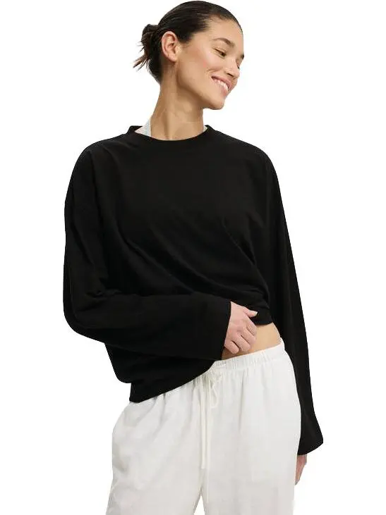 COTTON ON Boxy Long Sleeve Top - Black