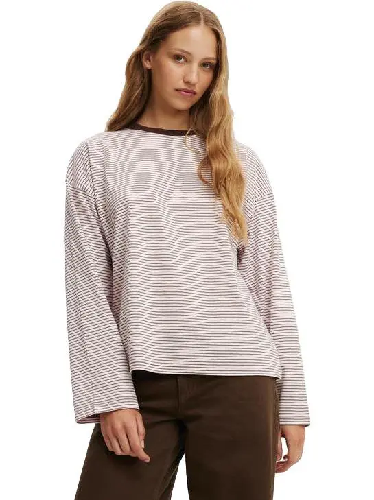 COTTON ON Boxy Long Sleeve Top - Lisa Stripe Babydoll Dark