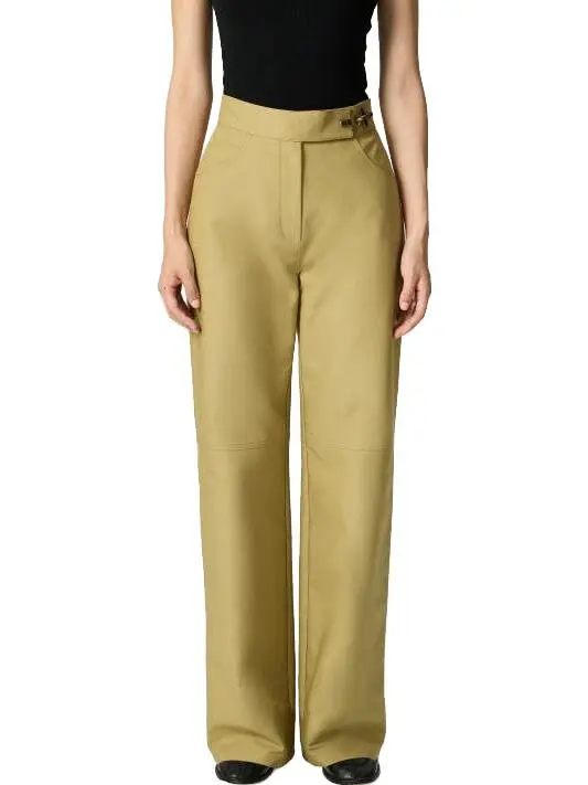 NOCTURNE Side-buckle High-waist Wide-leg Trousers - Olive Green