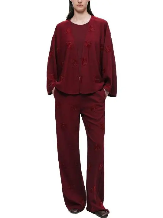 NOCTURNE Embellished Bootcut Trousers - Burgundy