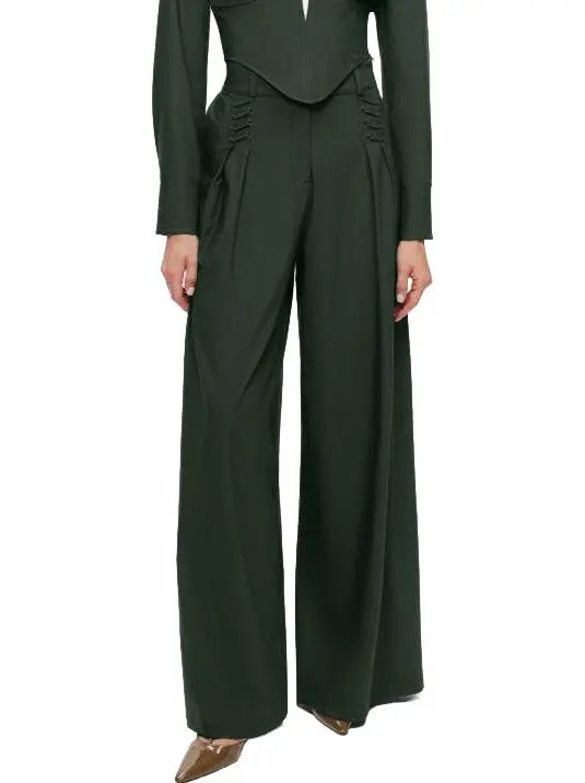 NOCTURNE Fluid Wide-leg Pull-on Trousers - Dark Green