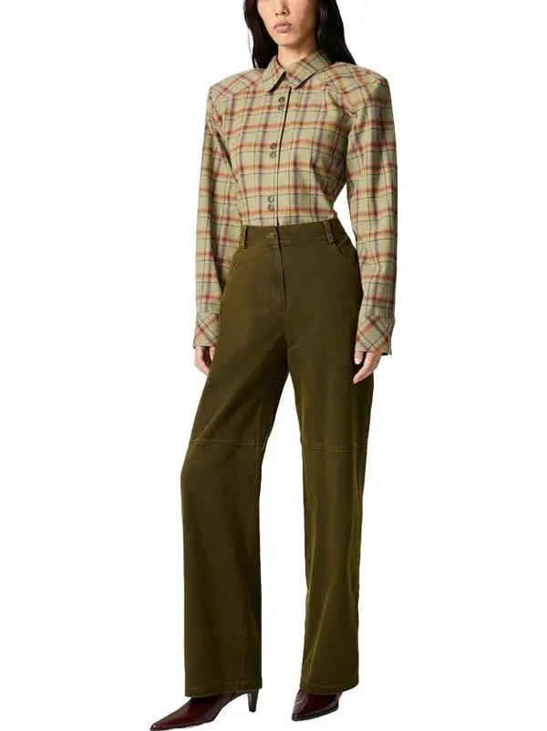 NOCTURNE Vintage Wash Corduroy Straight Leg Pants - Khaki