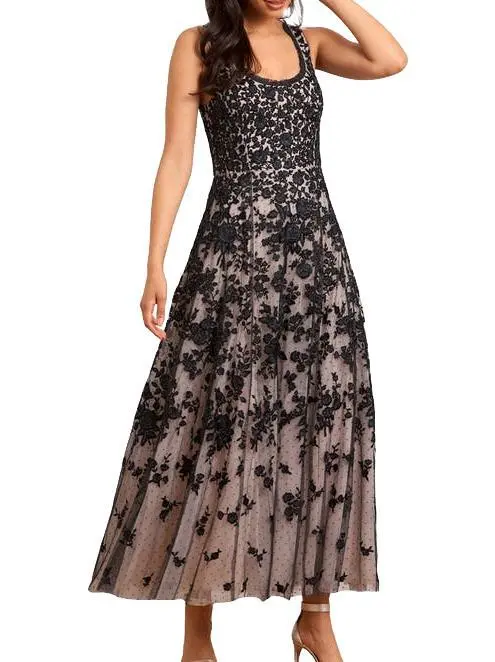 NEEDLE & THREAD Rosa Scoop Neck Ankle Gown - Graphite/opal