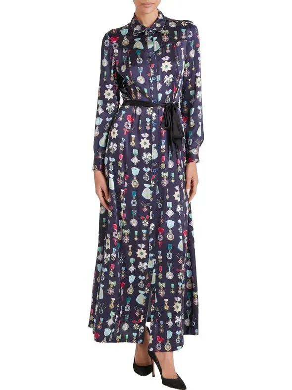 TEMPERLEY LONDON Gloriette Printed Silk Satin Shirt Dress - Harbour Blue