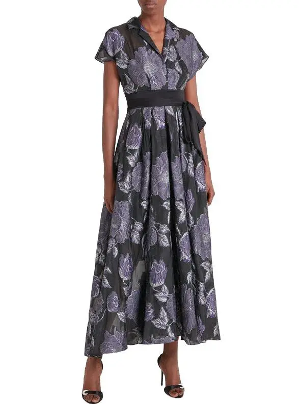 TEMPERLEY LONDON Bridget Floral Jacquard Gown - Black/silver