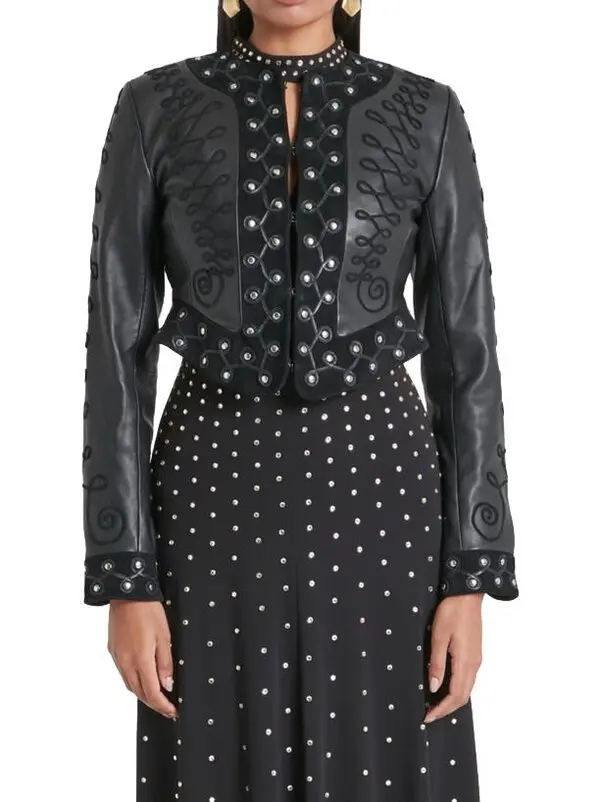 TEMPERLEY LONDON Pablo Embroidered Leather Jacket - Black