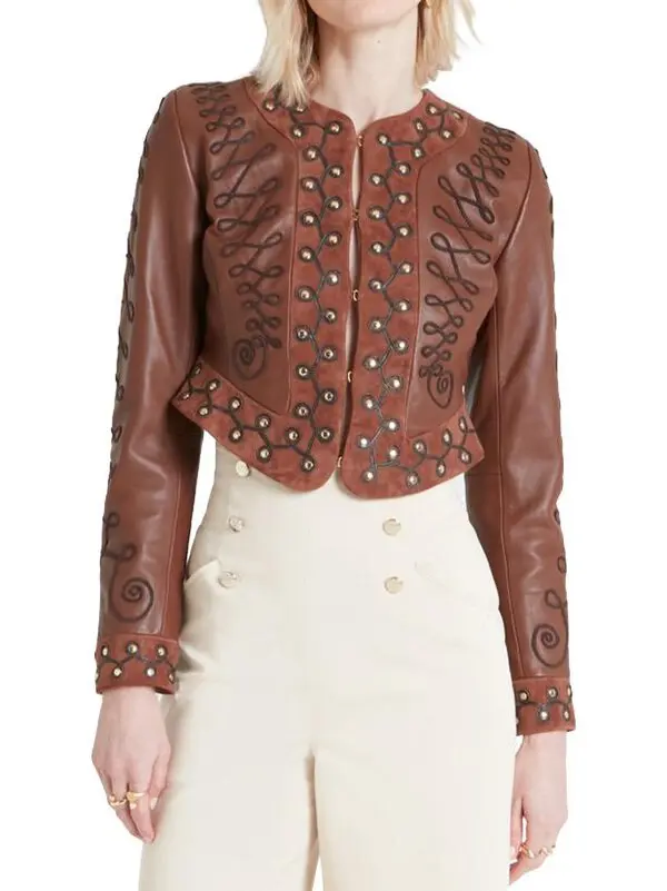 TEMPERLEY LONDON Pablo Embroidered Leather Jacket - Tan
